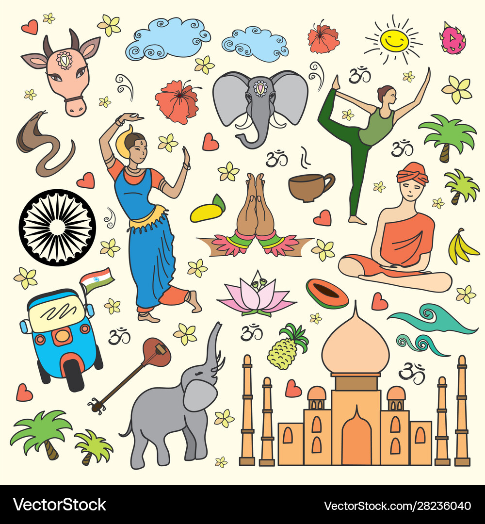 Set india cartoon icons Royalty Free Vector Image