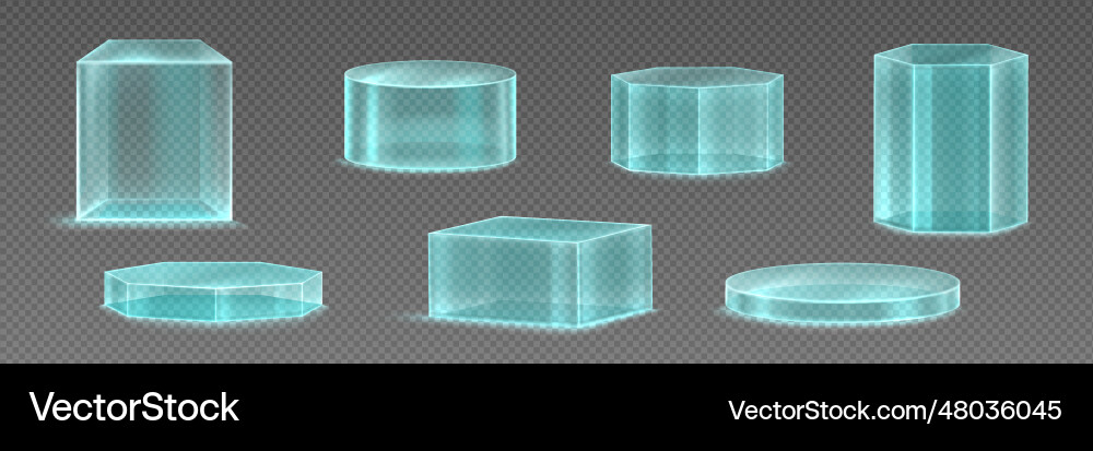 3d glass podiums clear crystal platforms Vector Image