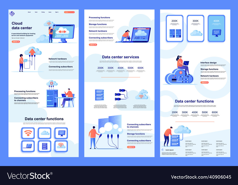 Cloud data center flat landing page Royalty Free Vector