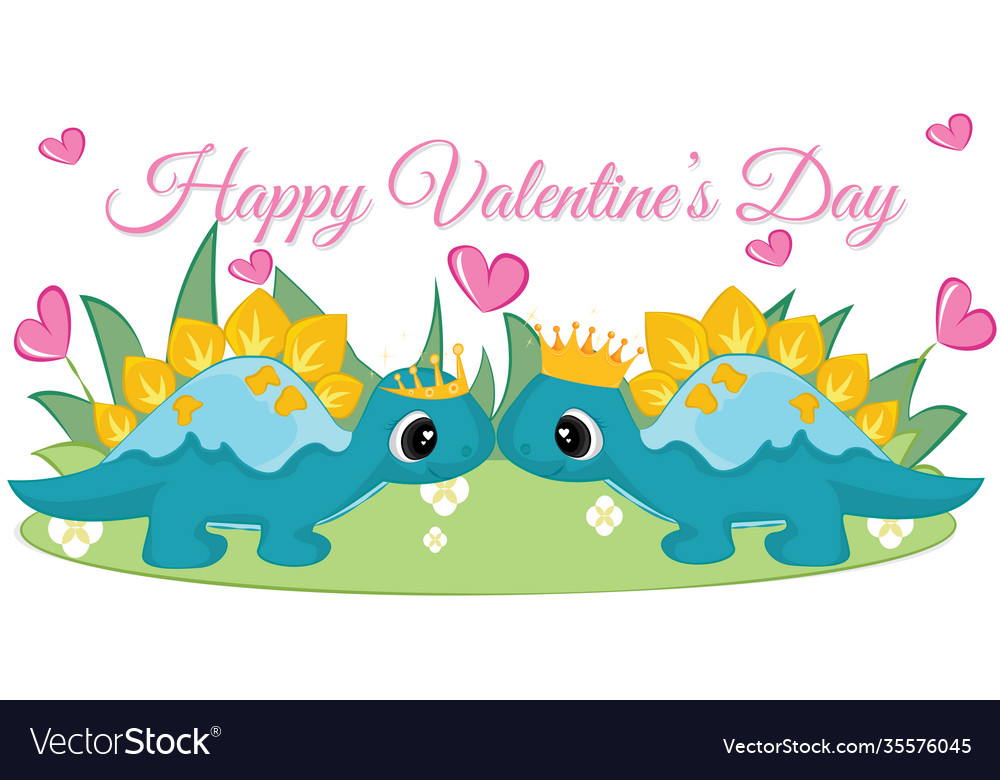 Couple cutie dinosaur happy valentine day Vector Image