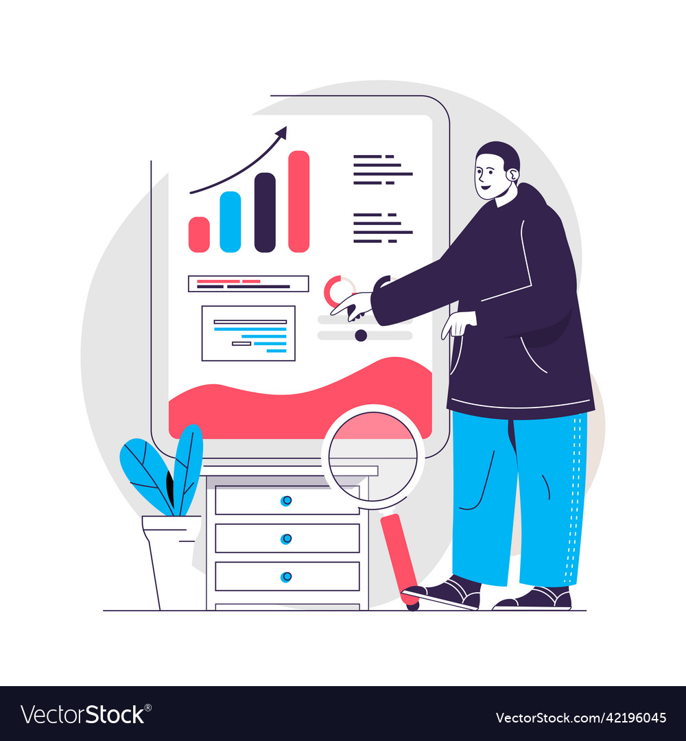 Data analysis web concept man analyzes datum Vector Image