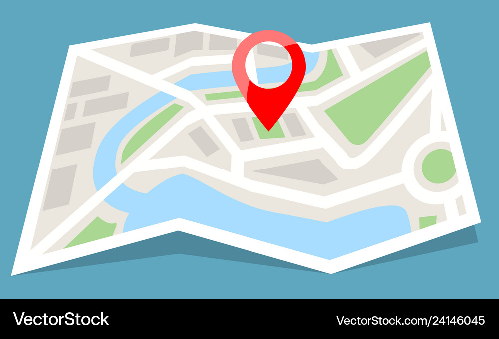 Folded map paper with red pin icon flat color Vector Image