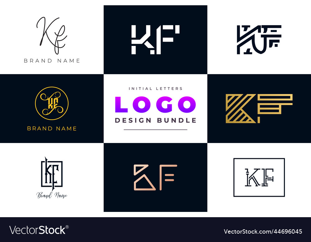 Initial letters kf logo design bundle Royalty Free Vector