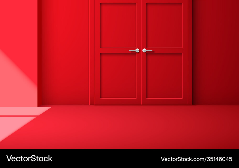 Red door with sunlight from windows in roo Vector Image