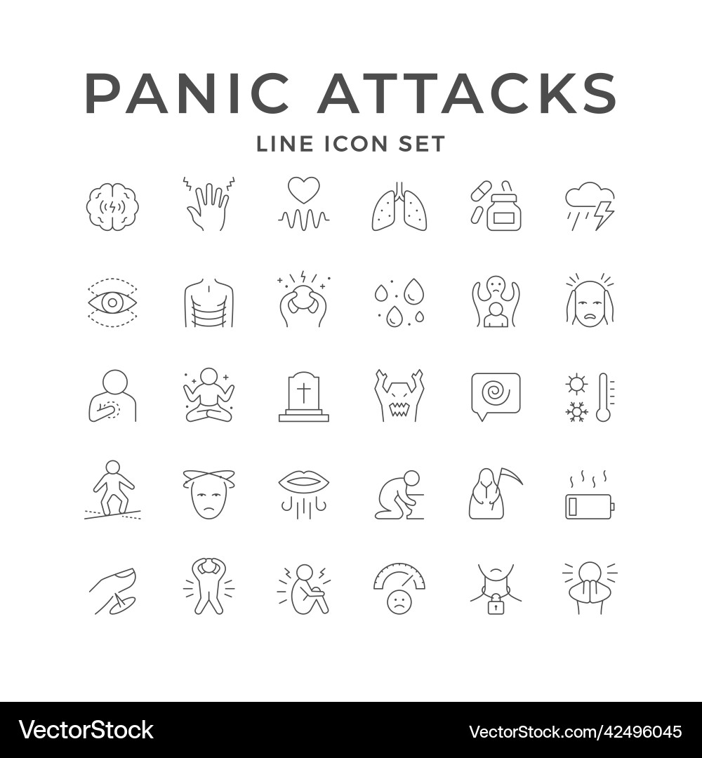 Set line icons of panic attack Royalty Free Vector Image