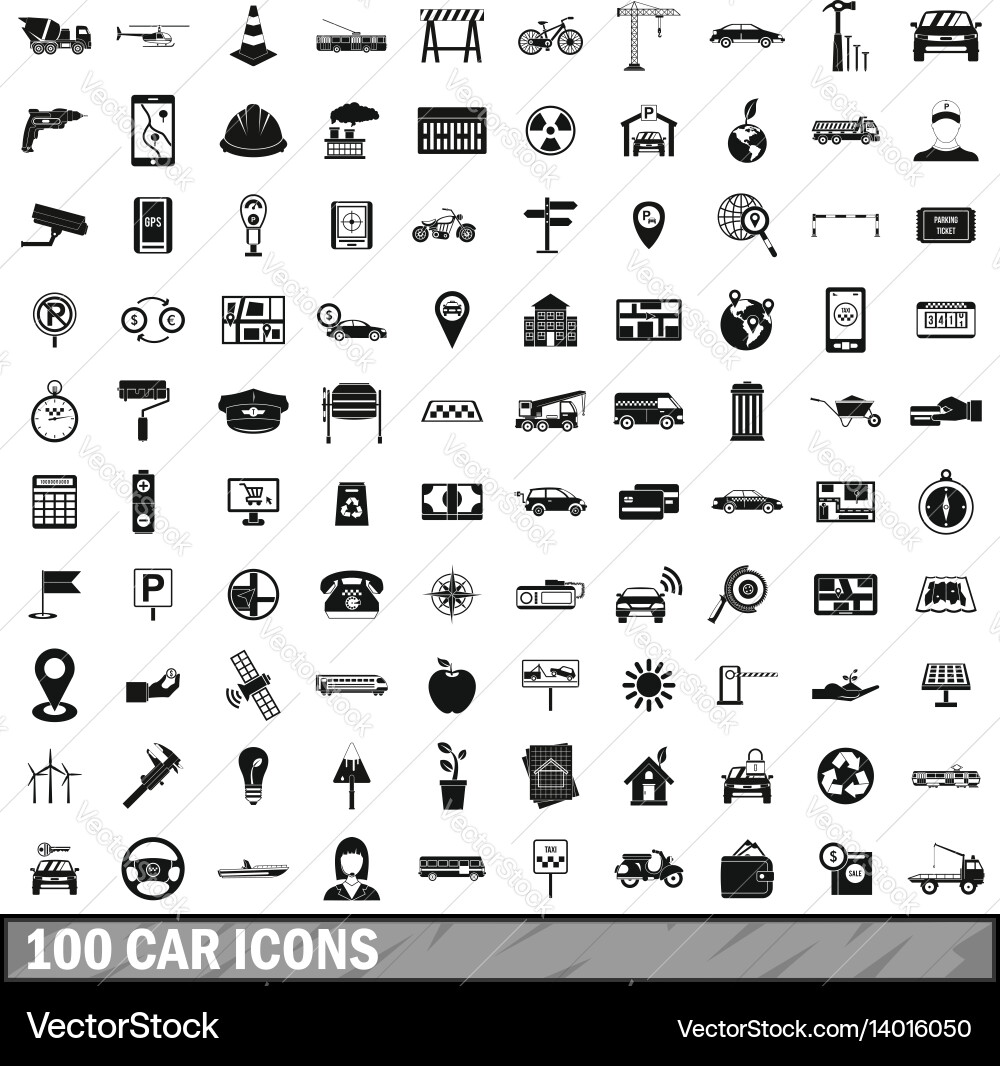 100 car icons set simple style Royalty Free Vector Image