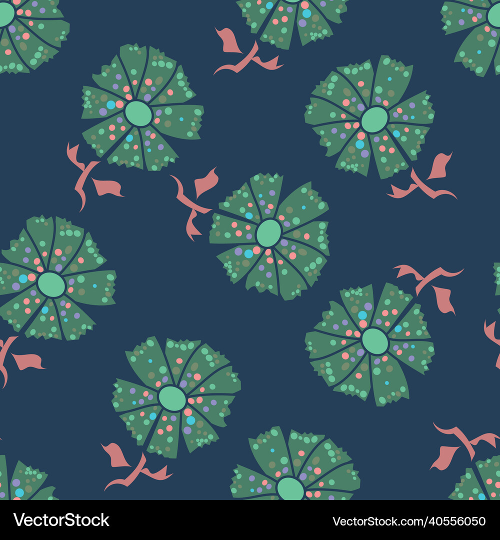 Decorative green and pink floral repeat pattern Vector Image