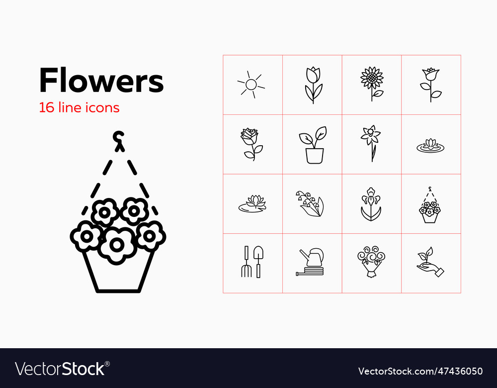 Flowers line icon set Royalty Free Vector Image
