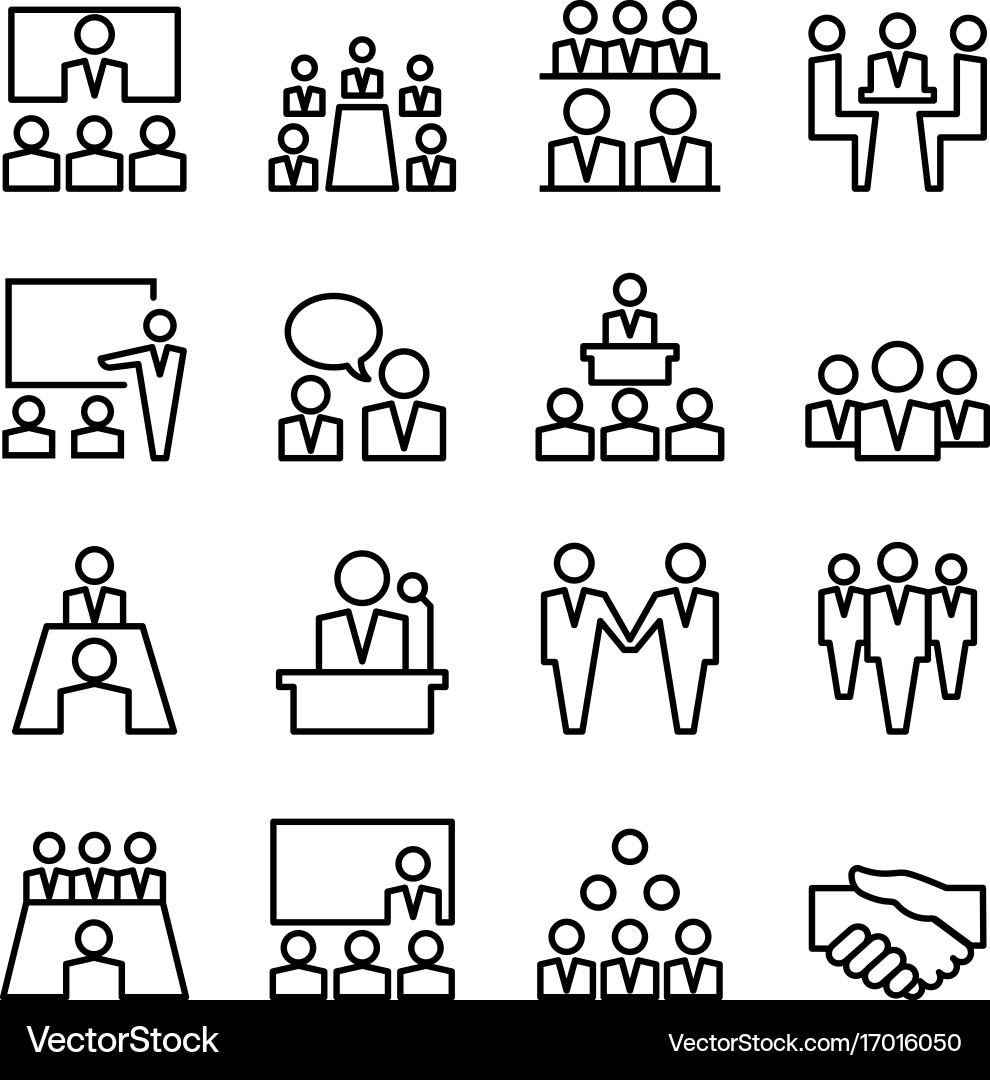 Meeting conference line icon set Royalty Free Vector Image
