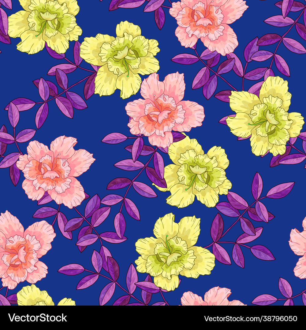Seamless pattern with pink yellow flowers Vector Image