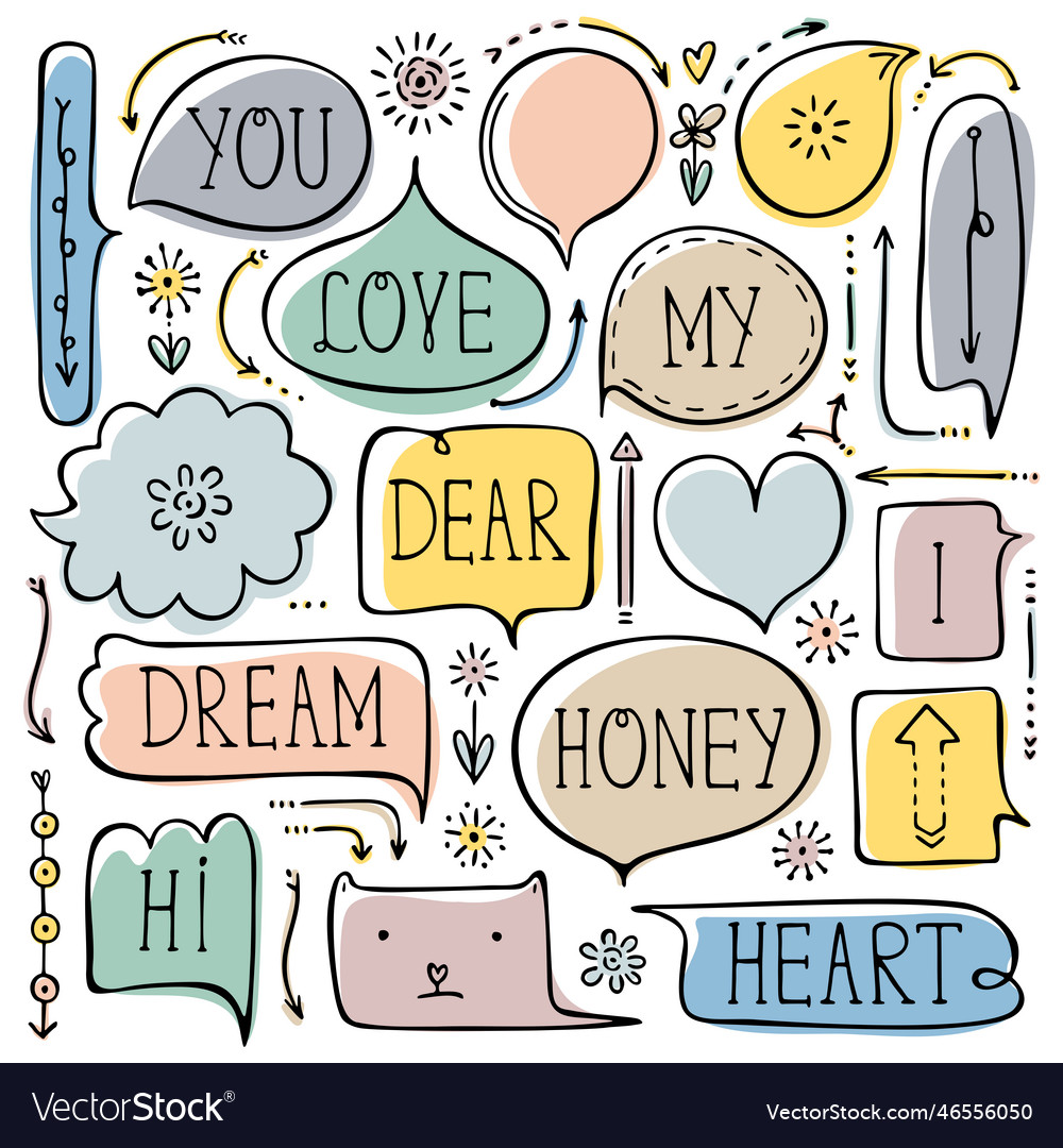 Set of colorful doodle speech bubbles Royalty Free Vector Set of colorful doodle speech bubbles Royalty Free Vector