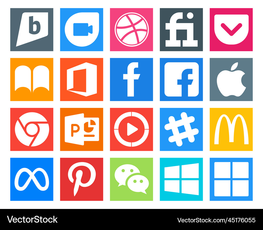 20 social media icon pack including facebook Vector Image