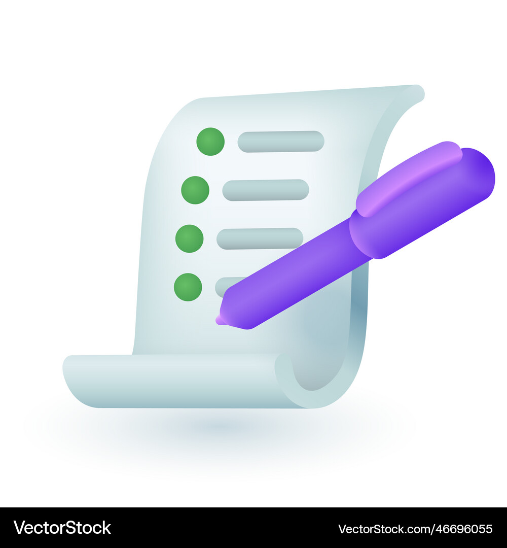 3d cartoon style checklist with pen icon Vector Image
