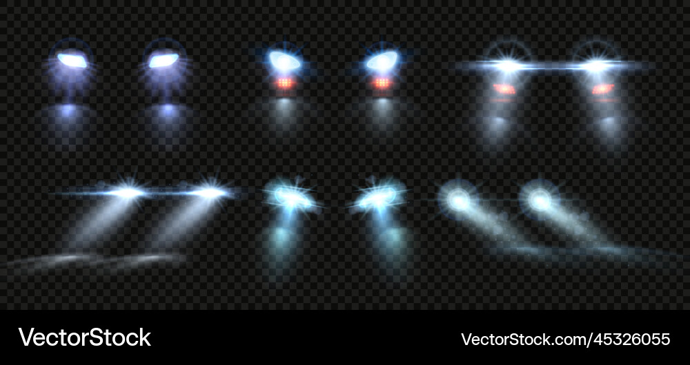 Car lights night road headlights beams light Vector Image