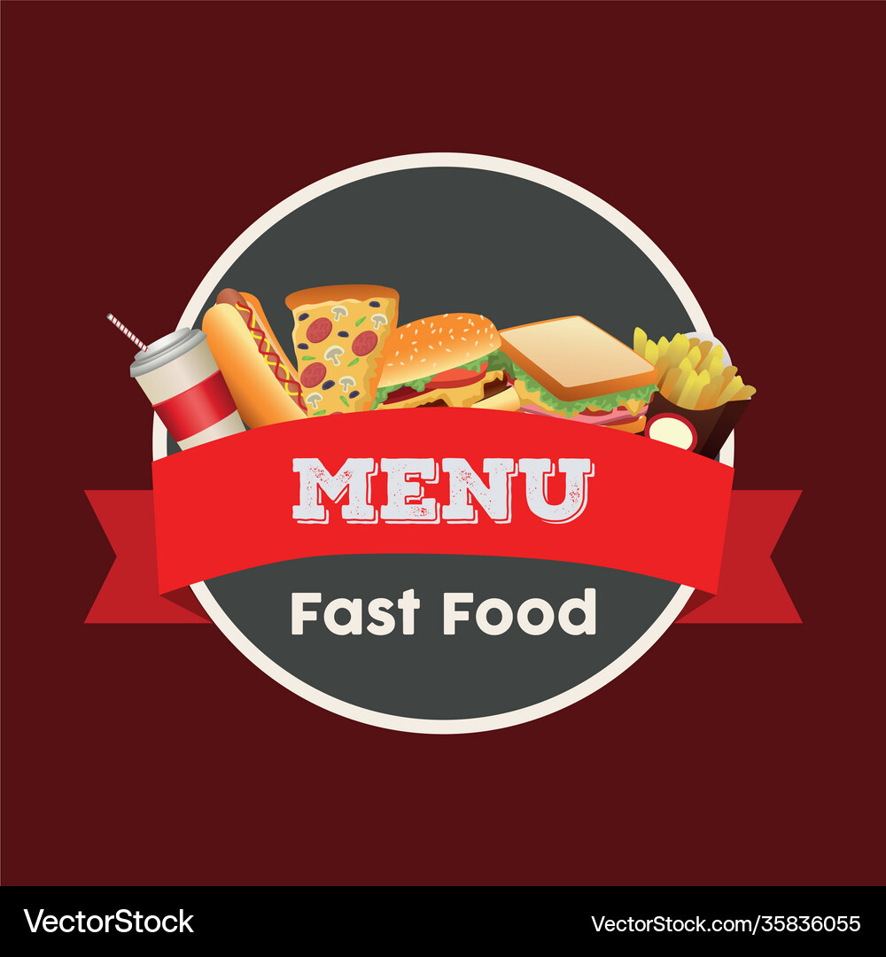 Delicious fast food menu template with circular Vector Image