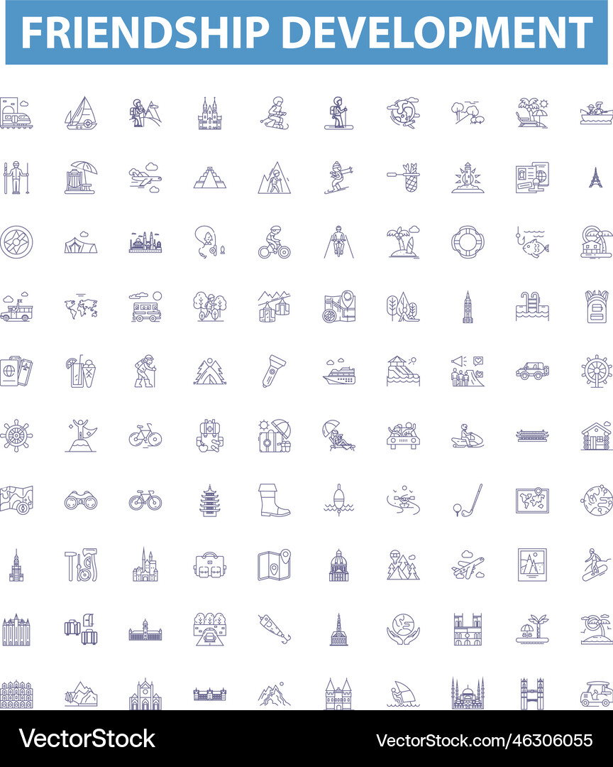 Friendship development line icons signs set Vector Image