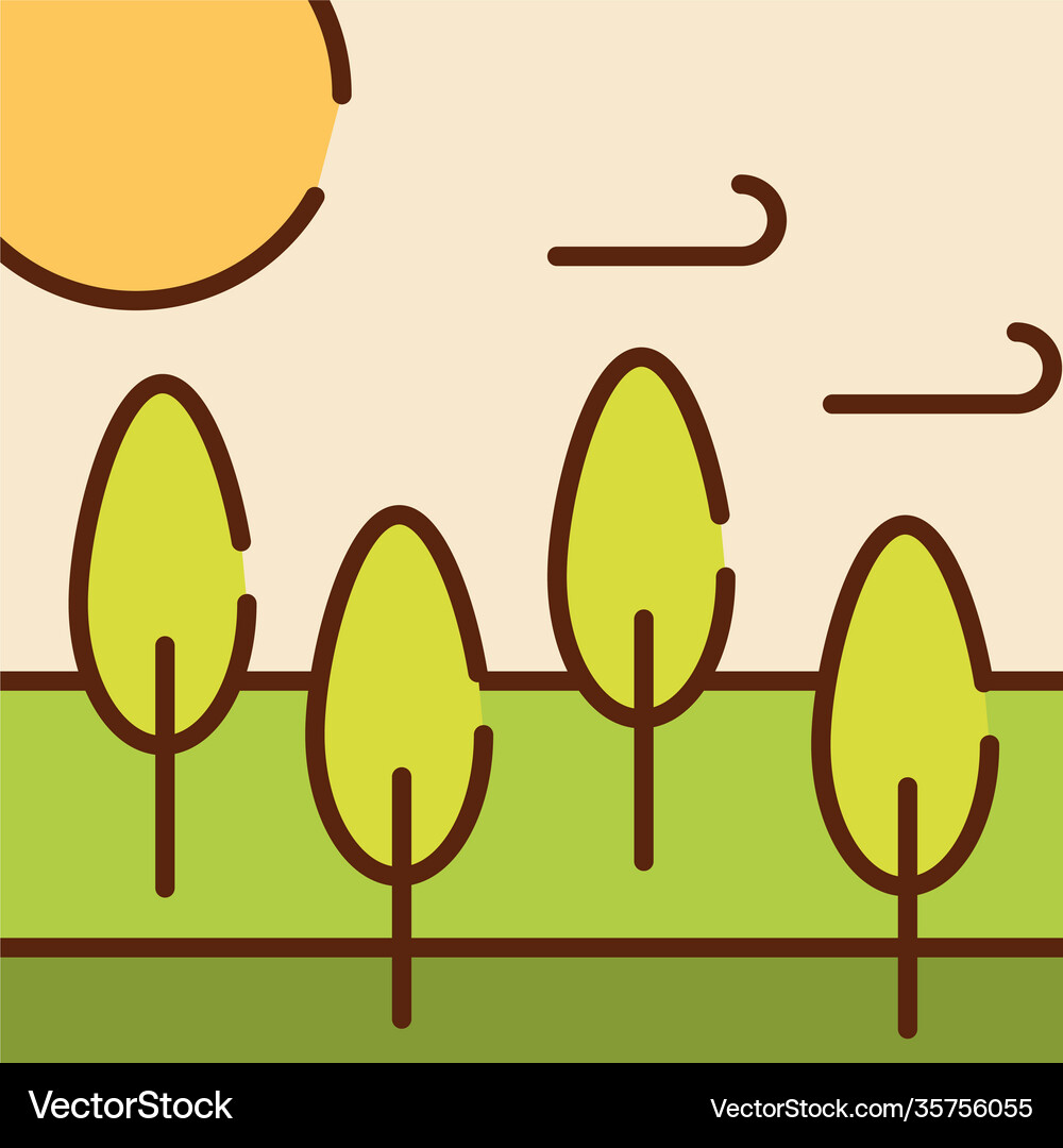 Landscape forest trees meadow sky sun nature Vector Image