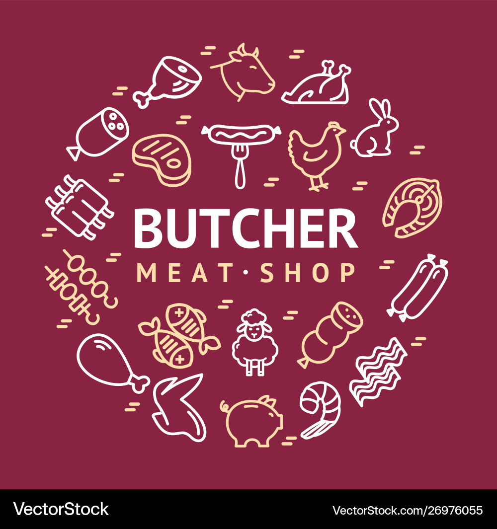 Meat butchery signs thin line round design Vector Image