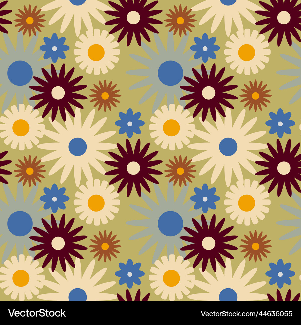 Retro seamless pattern with flowers in 60s style Vector Image