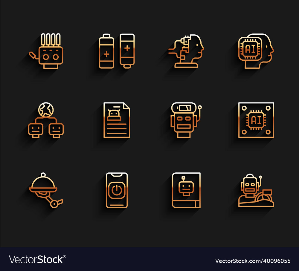 Set line waiter robot turn off from phone Vector Image Set line waiter robot turn off from phone Vector Image