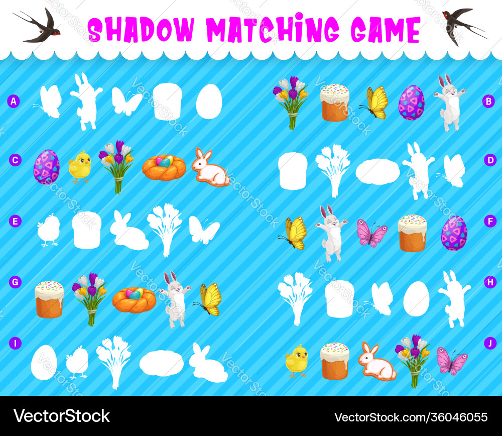 Shadow matching kids game with easter characters Vector Image