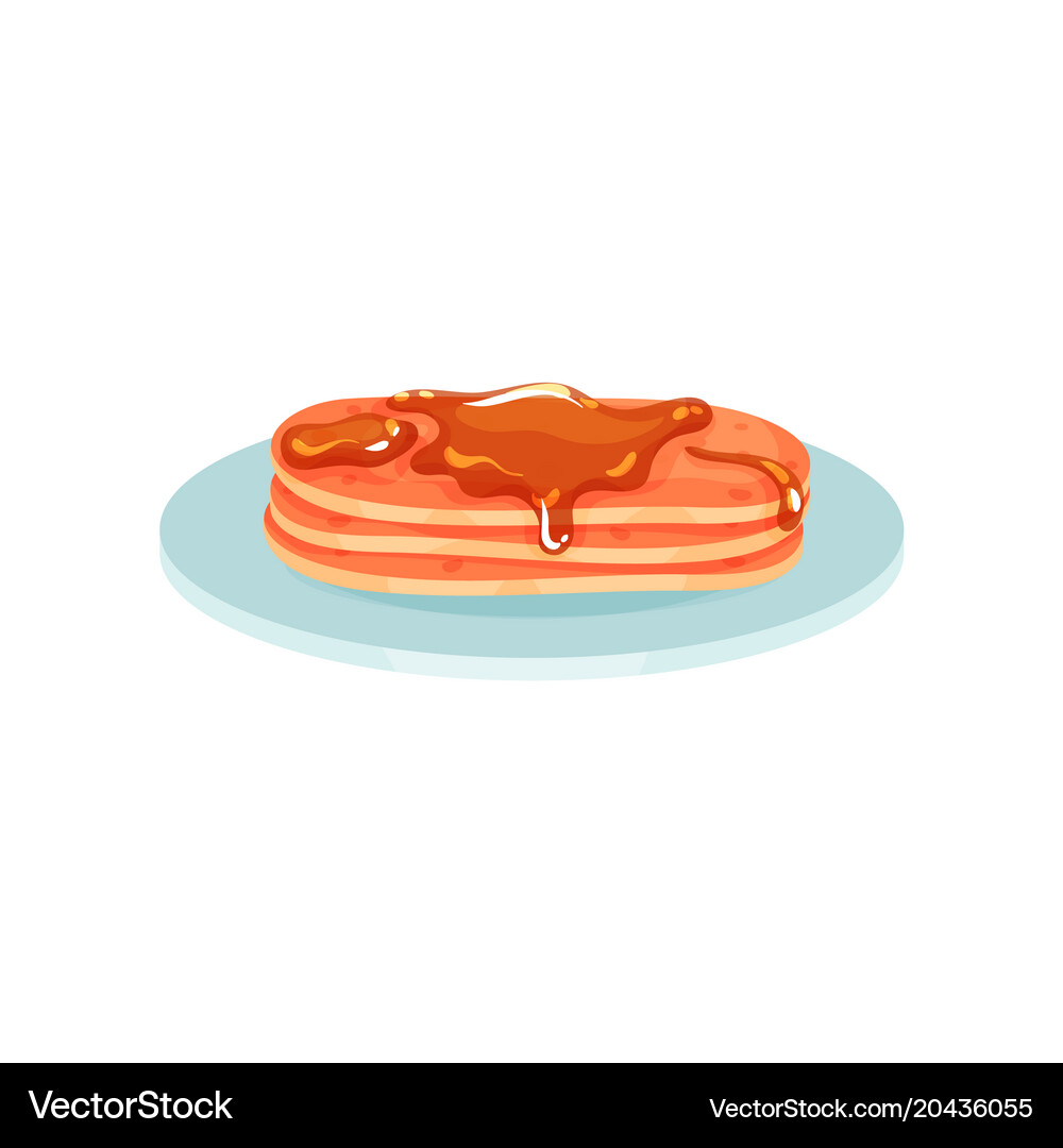 Stack of pancakes on a plate with honey and maple Vector Image
