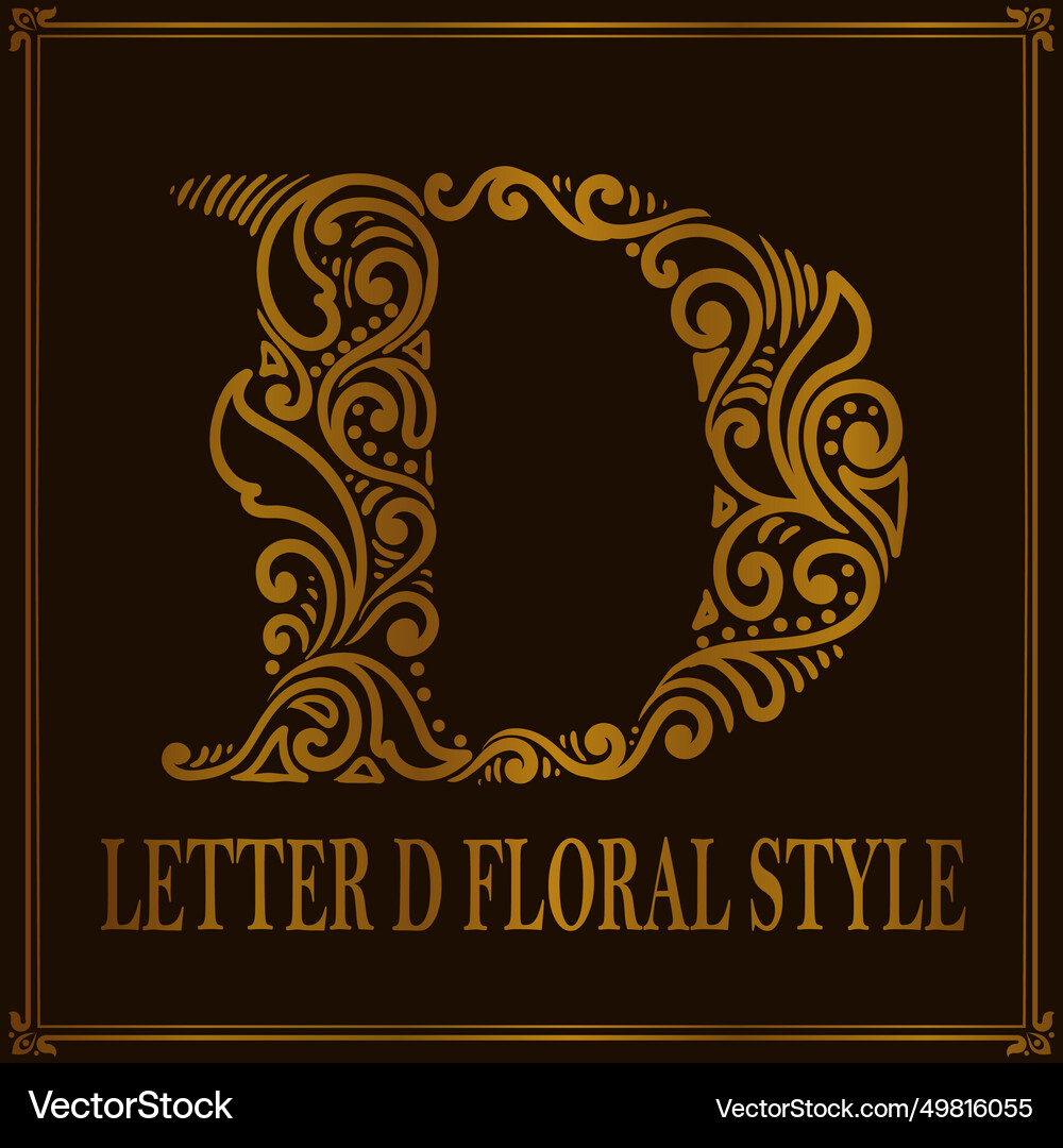 Vintage letter d floral pattern style Royalty Free Vector