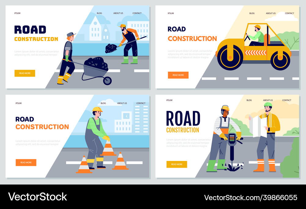 Web templates set of road construction scenes Vector Image