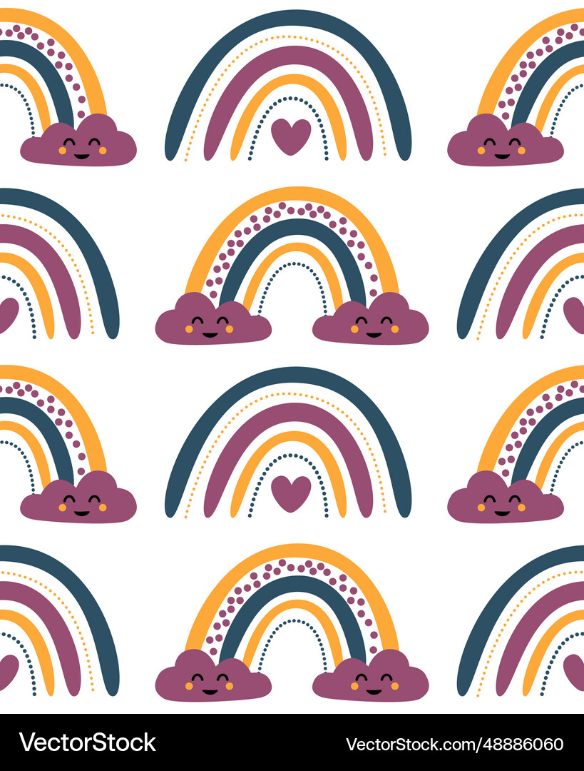 Cartoon seamless pattern with colorful rainbows Vector Image