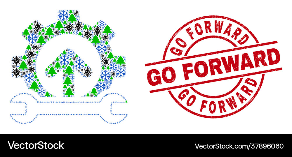 Go forward scratched seal stamp and forward gear Vector Image