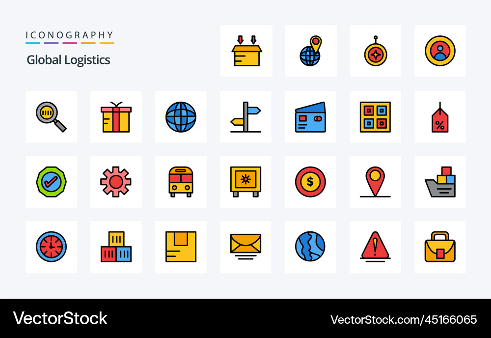 25 global logistics line filled style icon pack Vector Image