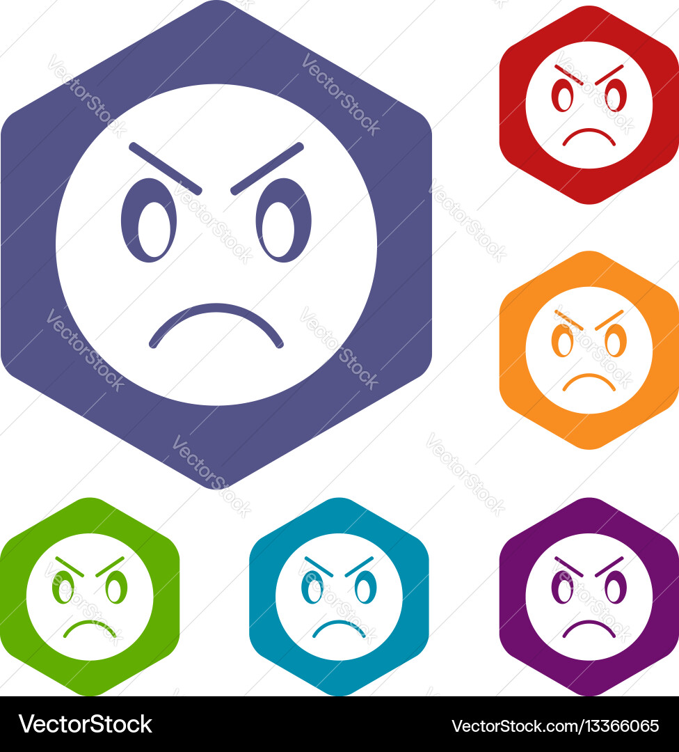 Annoyed emoticon icons set Royalty Free Vector Image