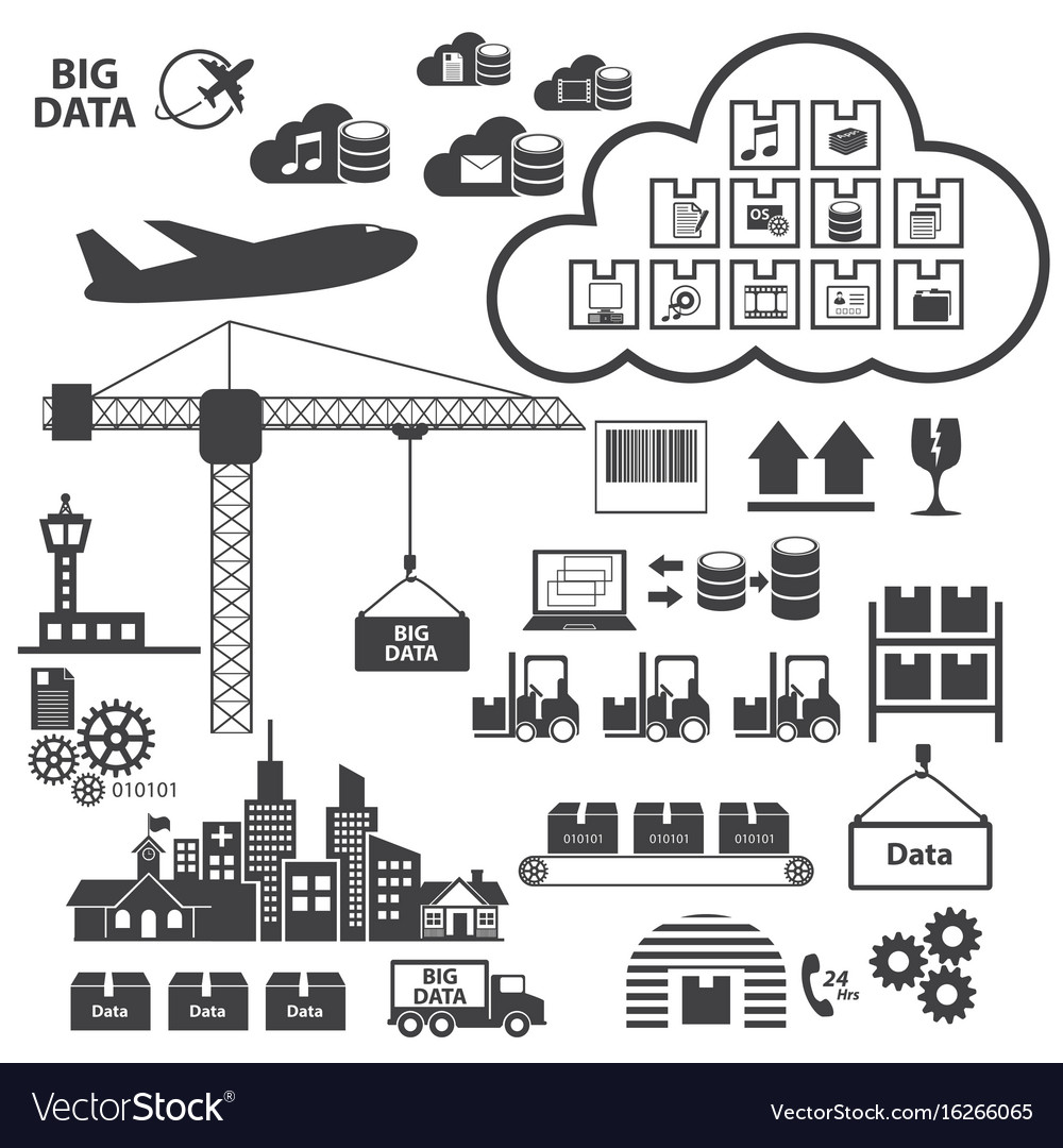 Big data icons set cloud computing Royalty Free Vector Image