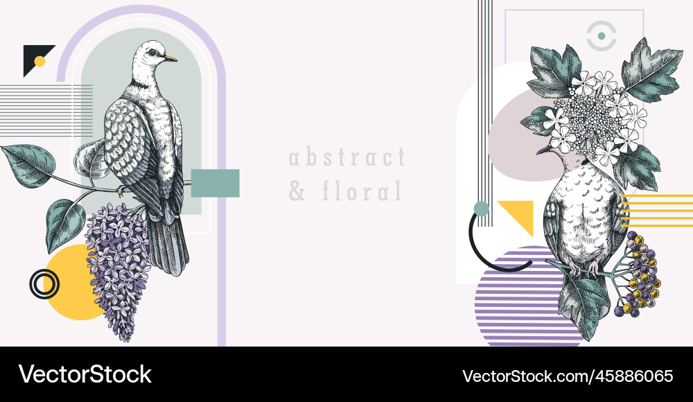 Collage style doves background hand-drawn birds Vector Image