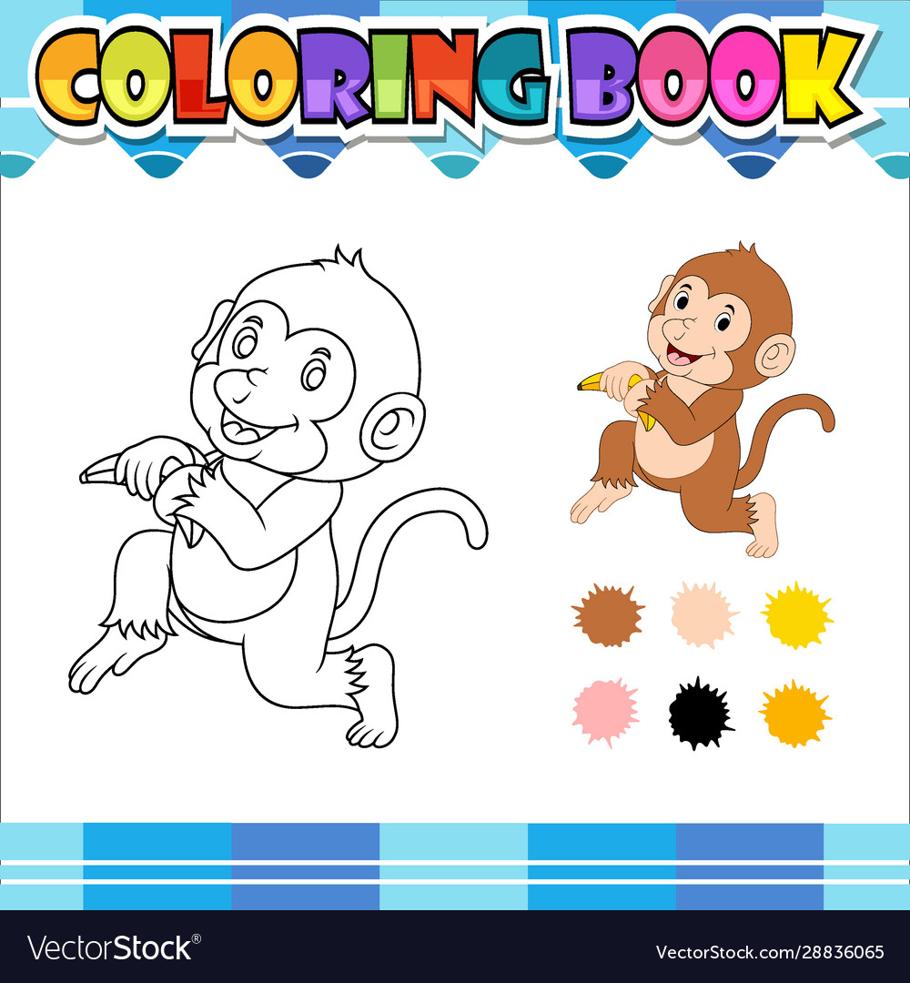Coloring book monkey holding banana cartoon Vector Image