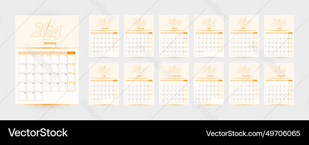 Modern vertical calendar for the year 2024 Vector Image