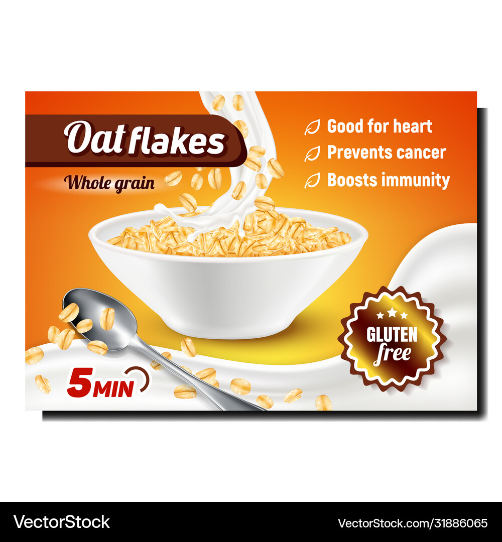 Oat flakes creative promotional banner Royalty Free Vector
