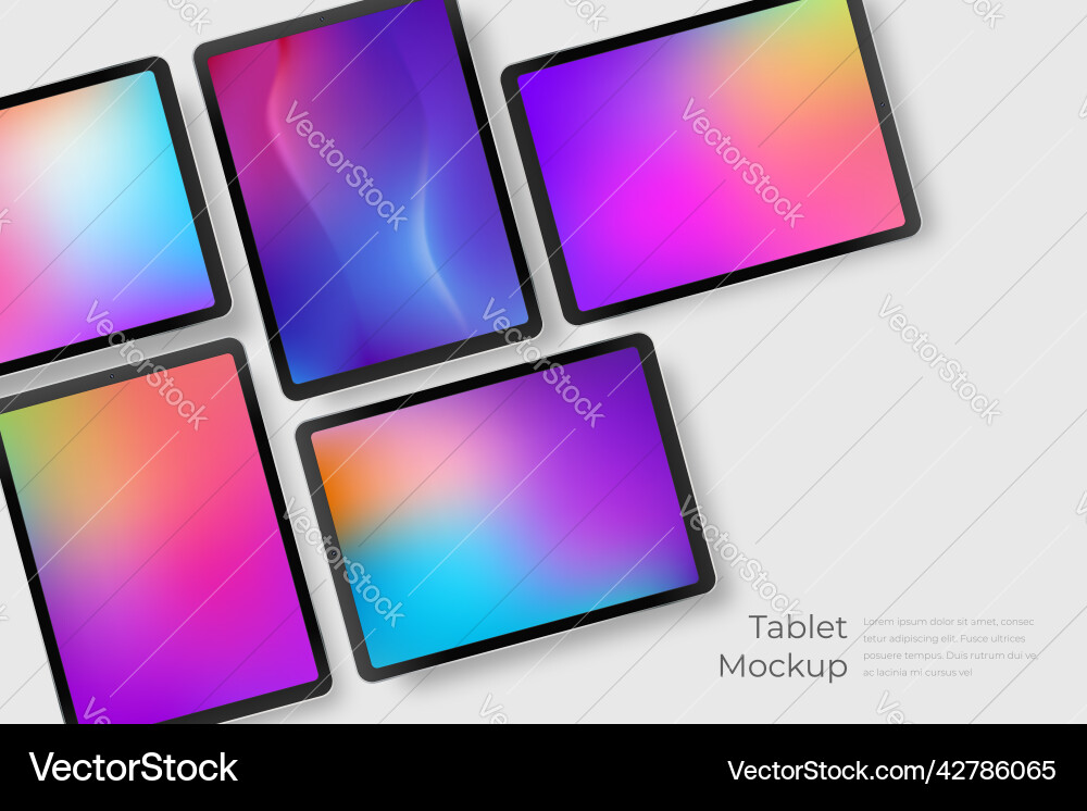 Realistic black tablets with colourful screens Vector Image