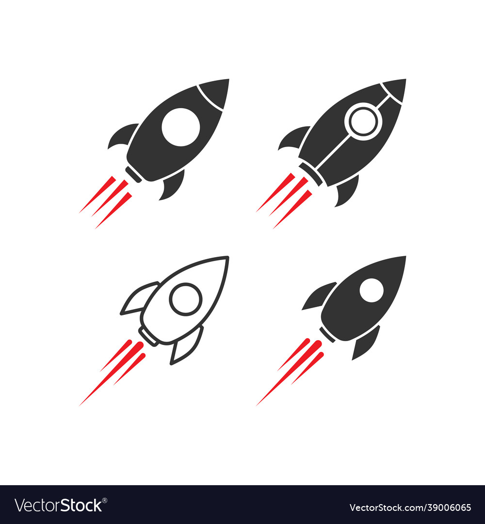 Rocket launch icon set design template Royalty Free Vector