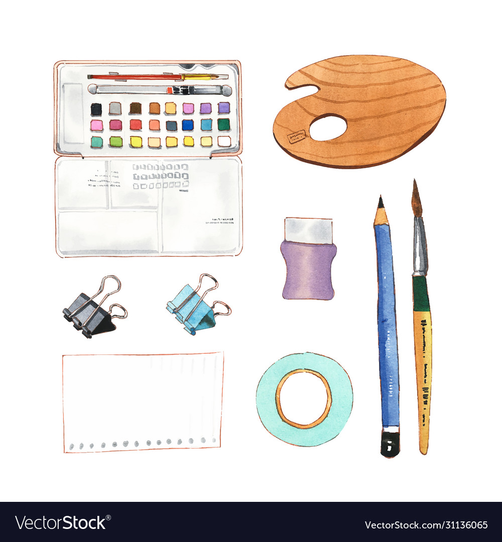 Set isolated watercolor pencil painting brush Vector Image