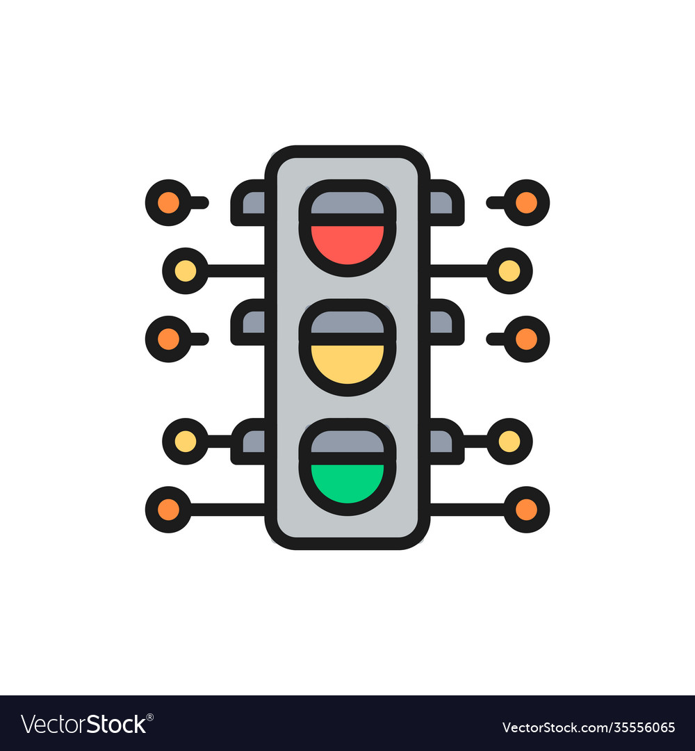 Smart traffic light flat color line icon isolated Vector Image Smart traffic light flat color line icon isolated Vector Image