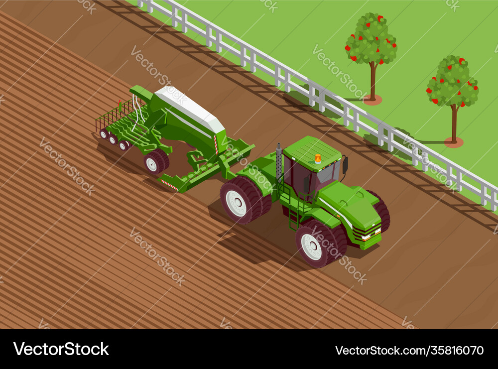 Agricultural machines isometric background Vector Image