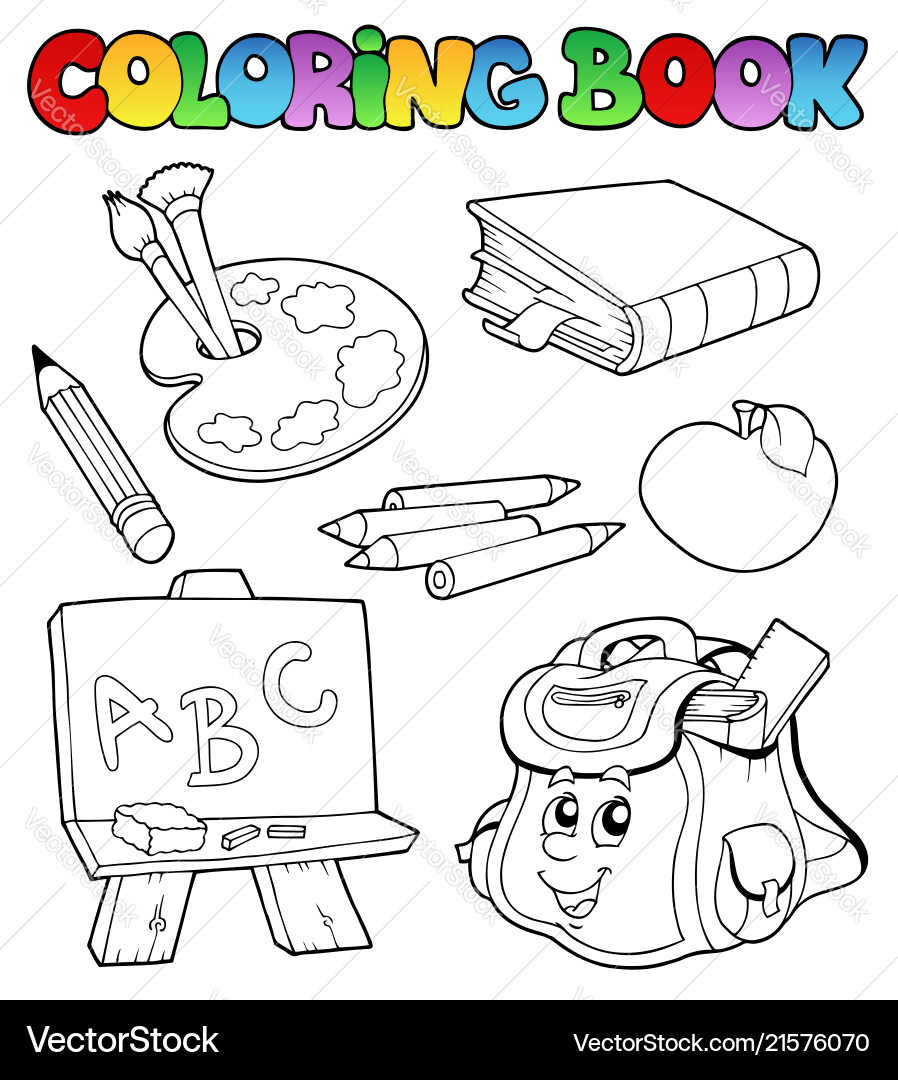 Coloring book with school images 1 Royalty Free Vector Image