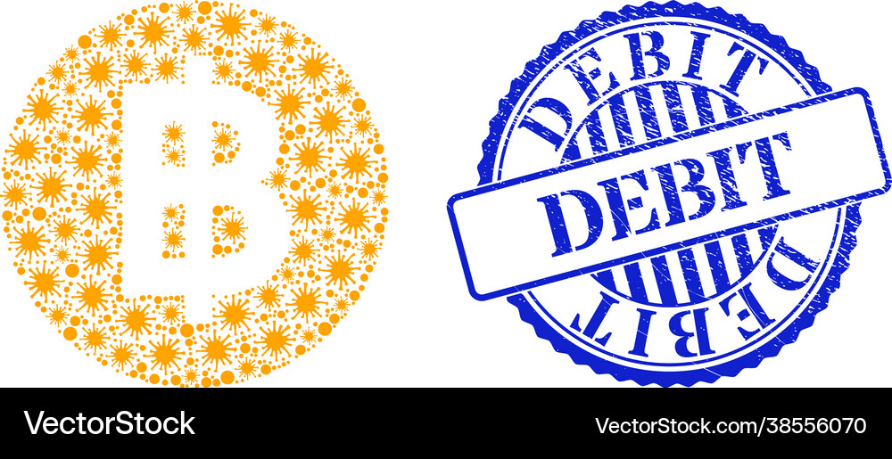 Distress debit stamp seal and bacterium bitcoin Vector Image