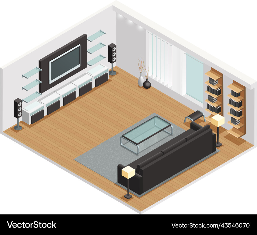 Living room interior isometric view poster Vector Image