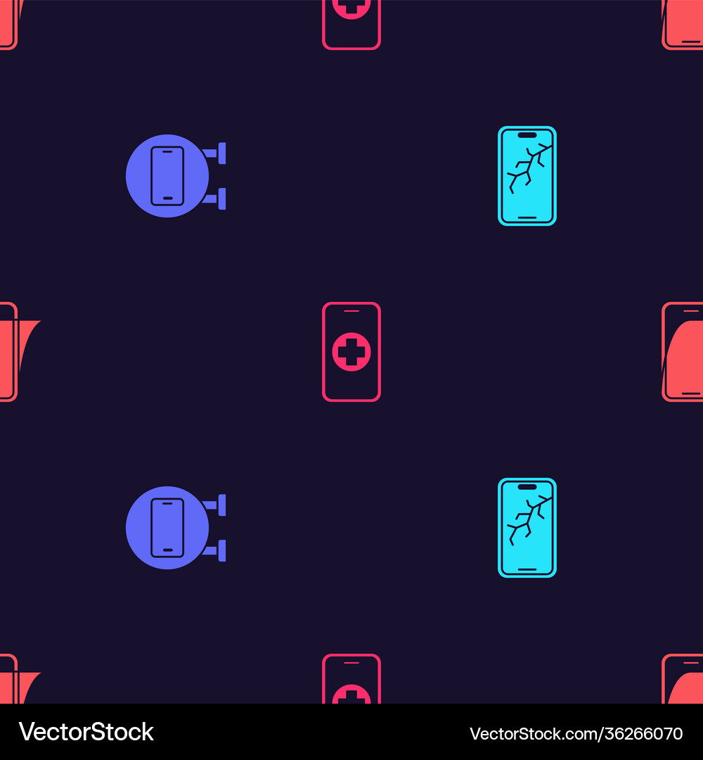 Set mobile with broken screen phone repair Vector Image