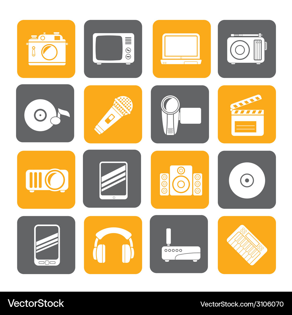 Silhouette media and technology icons Royalty Free Vector