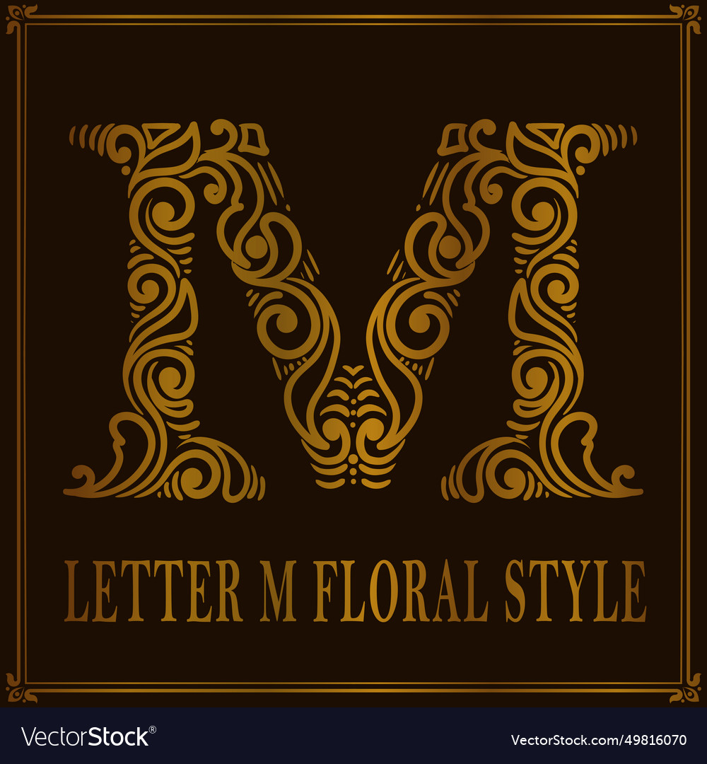 Vintage letter m floral pattern style Royalty Free Vector Vintage letter m floral pattern style Royalty Free Vector