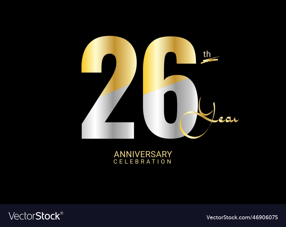 26 years anniversary celebration gold and silver Vector Image