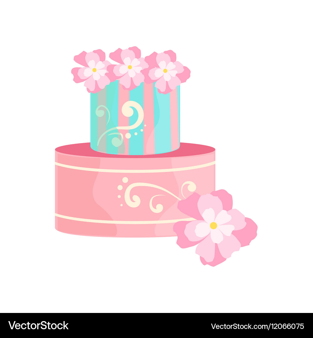 Blue And Pink Cake With White Patterns Decorated Vector Image